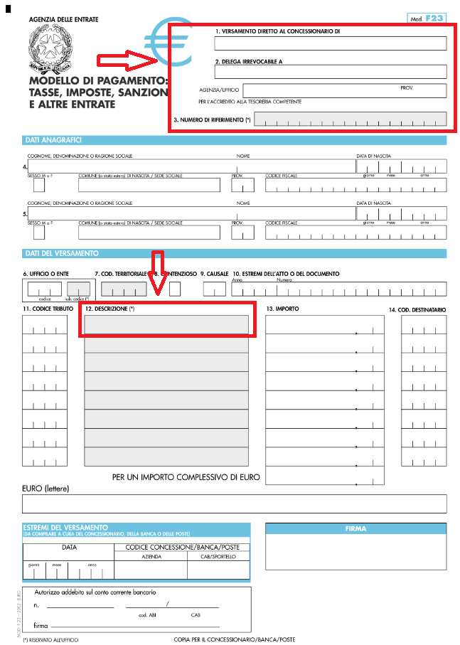 Comodato D'uso gratuito - Modello F23 - Codice Ufficio?