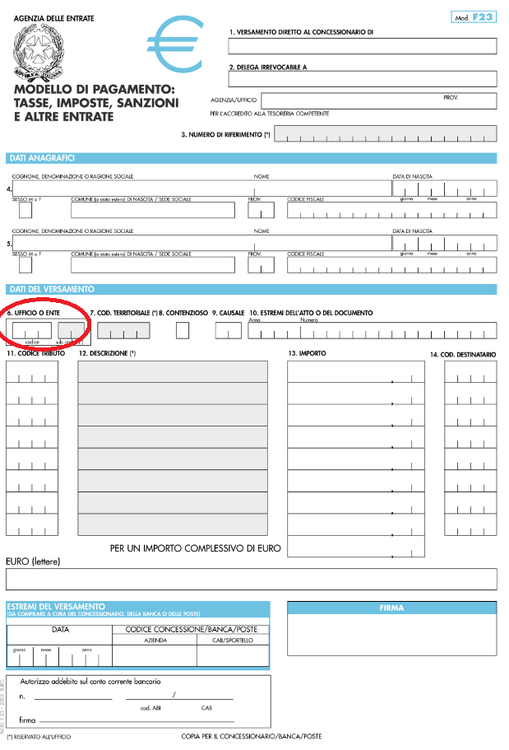 Comodato D'uso gratuito - Modello F23 - Codice Ufficio?