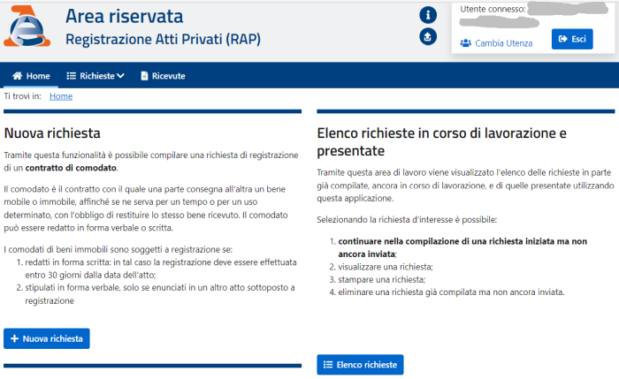 Contratto di comodato con registrazione telematica